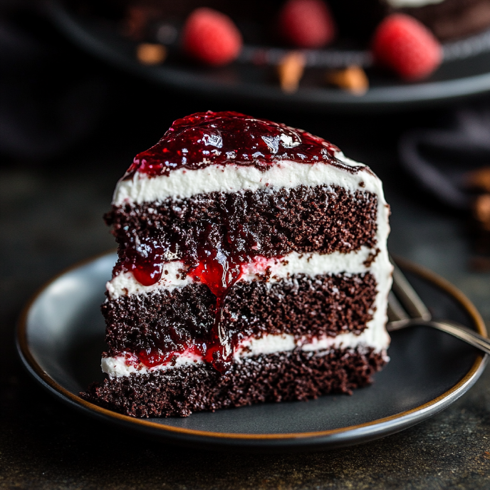 Dark Chocolate Cake with Oozing Raspberry "Blood" | Baked by Claire