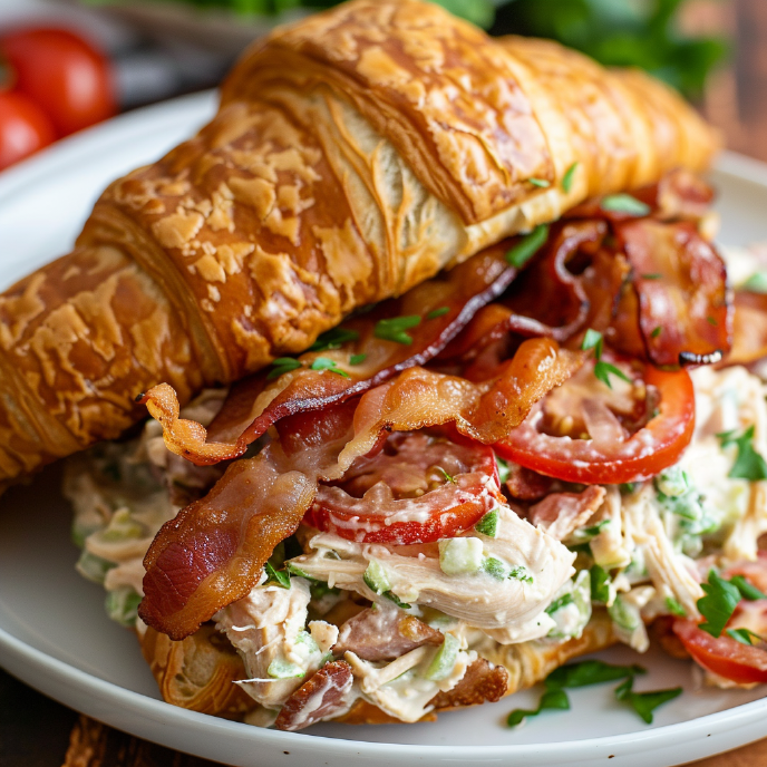 Chicken Salad Croissant with Bacon and Sliced Tomato | Baked by Claire