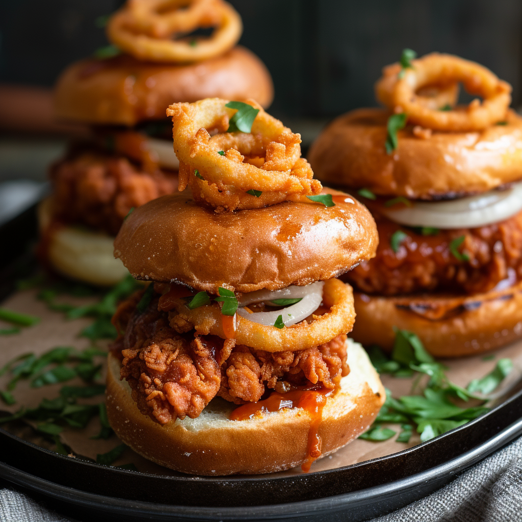 Nashville Hot Chicken Sliders with Championship Onion Rings | Baked by ...