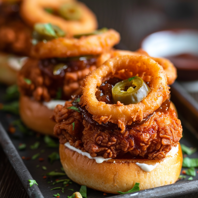 Nashville Hot Chicken Sliders with Championship Onion Rings | Baked by ...