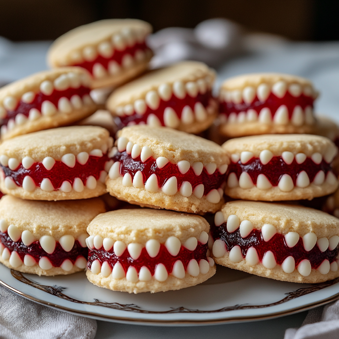 Vampire Teeth Sandwich Cookies | Baked by Claire