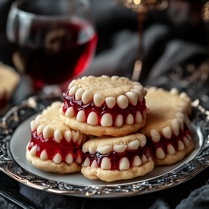 Vampire Teeth Sandwich Cookies | Baked by Claire